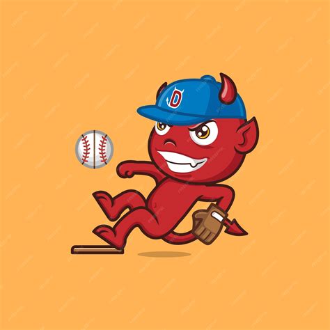 Premium Vector Cute Cartoon Devil Playing Baseball