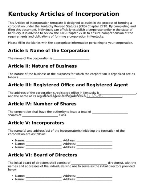 Kentucky Articles Of Incorporation Template All Kentucky Forms