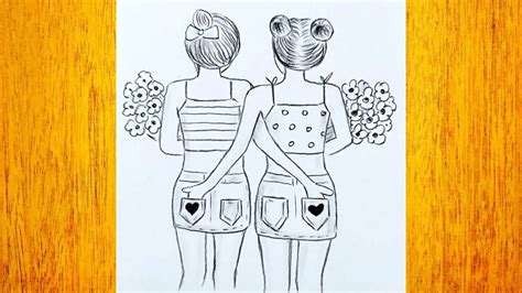 Desene In Creion Cu Fete Bff Girl Drawing Very Easy And Simple