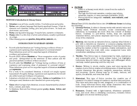 Cnf Q3 Chapter 1 Creative Non Fiction Chapter 1 Quarter 3 Module 1 Introduction To