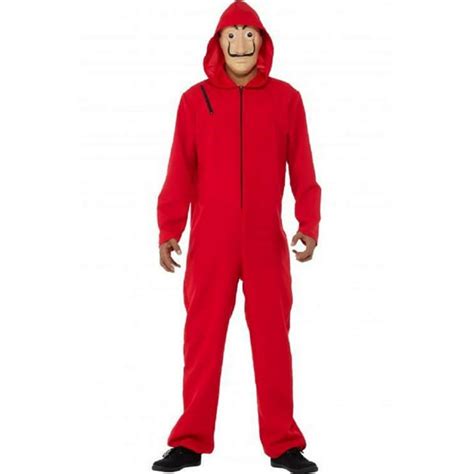 Money Heist Hooded Jumpsuit And Mask Thief Adult Costume Medium 38 40