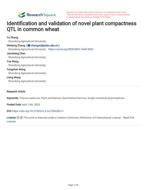 Pdf Identification And Validation Of Novel Plant Compactness Qtl In
