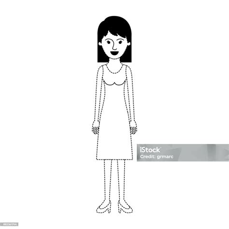 중간 길이 머리 검은 점선 실루엣 드레스와 뒤꿈치 신발 여자 전신 가득 찬에 대한 스톡 벡터 아트 및 기타 이미지 가득 찬 건강한 생활방식 검은색 Istock