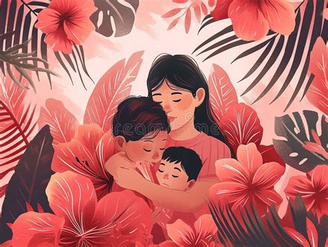 Mother S Day Theme Illustration With Heartfelt Symbols And Warm Colors