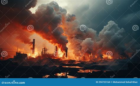 Industrial Factory Pollution Smokestacks Exhaust Gases Thick Smoke