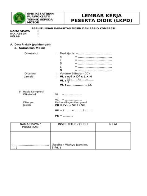 Job Sheat Perhitungan Kapasitas Mesin Pdf
