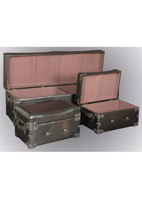 Ref0015 Set Of 3 Antiqued Brown Bench Trunks Interior Flair