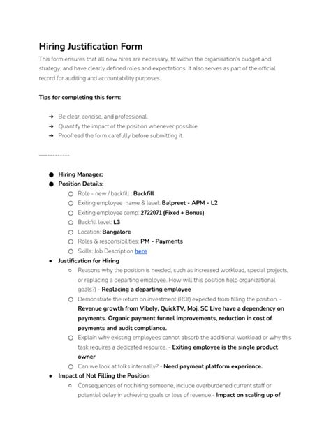 Hiring Justification Form Pdf