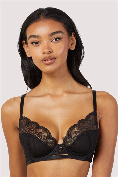 Saretta Black Stripe Mesh And Lace Plunge Bra Playful Promises Usa