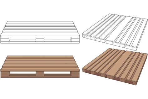 Set Of Wooden Pallet Vector Illustration On Black Background Isolated