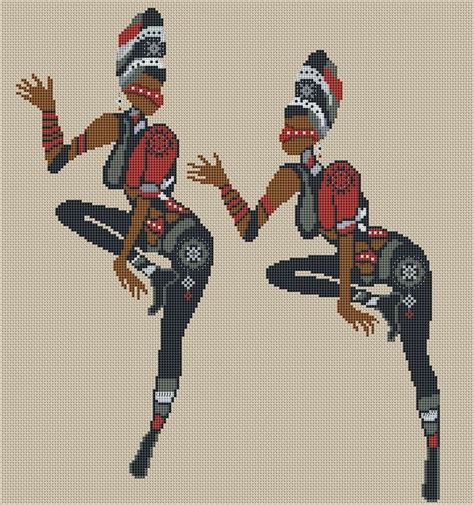 Two Cross Stitch People Are Dancing Together In The Same Pattern As