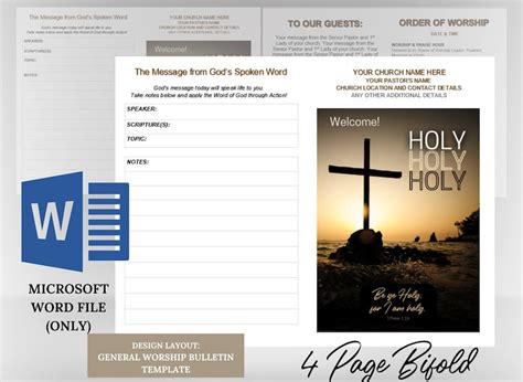 Editable Church Bulletin Template Bifold Ms Word Download Etsy