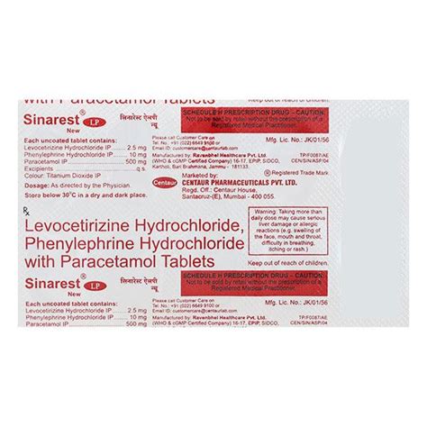 Sinarest Lp Tablet Fast Cold Allergy Headache Relief