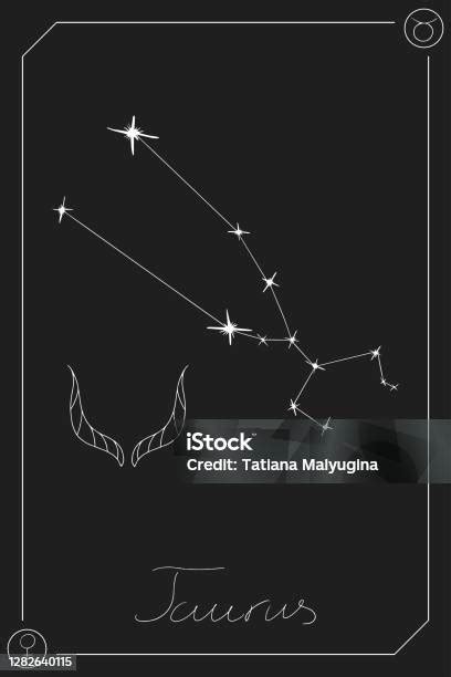결란 조디악 표지판 후원하는 행성이 있는 황소 자리 별자리 카드 어두운 배경에 손으로 그린 벡터 그림 타로 카드 0명에 대한