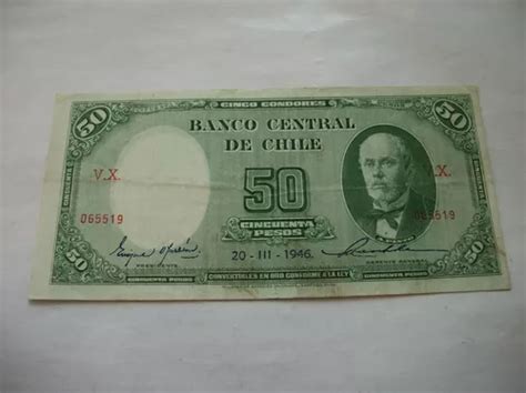 Billete 50 Pesos Chile Antiguo 20 Lll 1946 Escaso Rg Cuotas Sin Interés