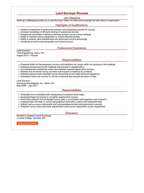 Land Surveyor Resume And Qualifications Pdf