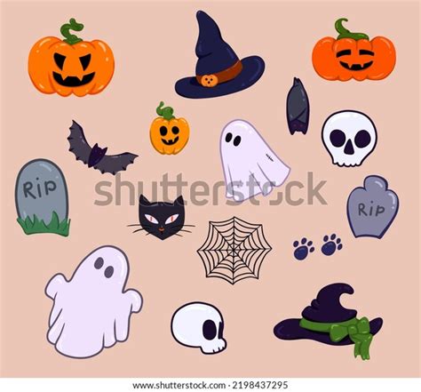 Set Halloween Ellements Vector Illustration Stock Vector Royalty Free 2198437295 Shutterstock