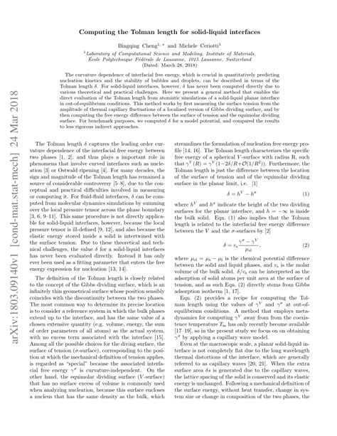 Pdf Computing The Tolman Length For Solid Liquid Interfaces