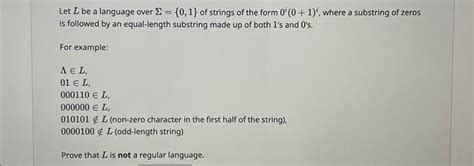 solved let l be a language over Σ {0 1} of strings of the