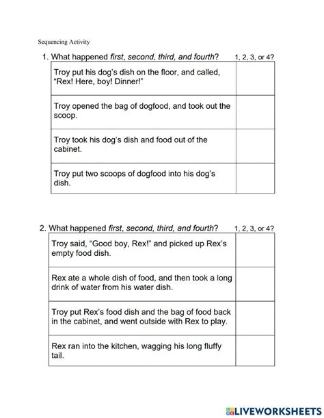 Sequencing Activity Online Exercise For Live Worksheets