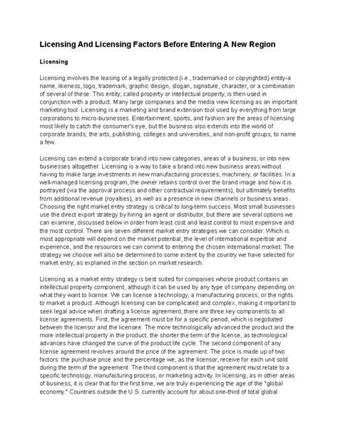 Licensing And Licensing Factors Before Entering A New Region