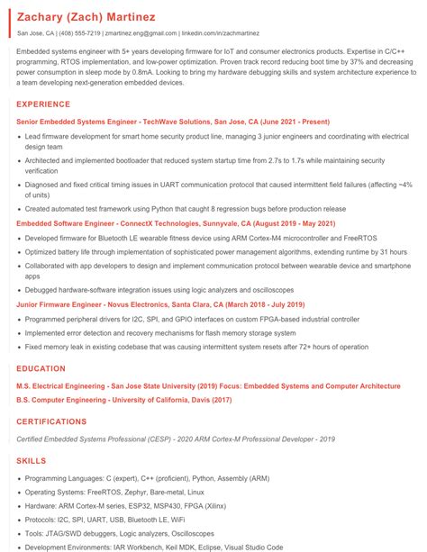 Embedded Systems Engineer Resume Examples And Templates 2025 Resume Ai