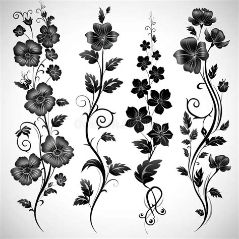 Elegant Black Floral Vines Design Elements Collection For Decorative