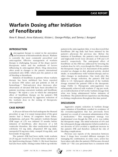 Pdf Warfarin Dosing After Initiation Of Fenofibrate