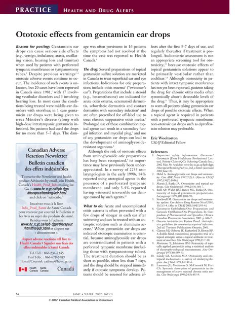 Pdf Ototoxic Effects From Gentamicin Ear Drops