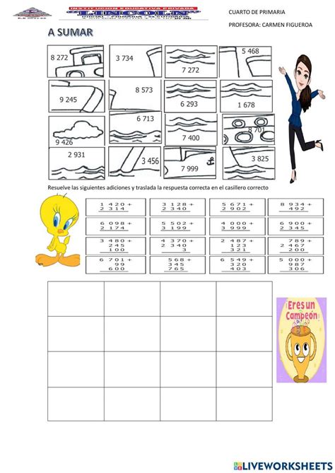 Suma Online Exercise For Cuarto Grado Live Worksheets