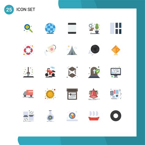 Set Of 25 Vector Flat Colors On Grid For Interface Collage Devices Plant Home Editable Vector