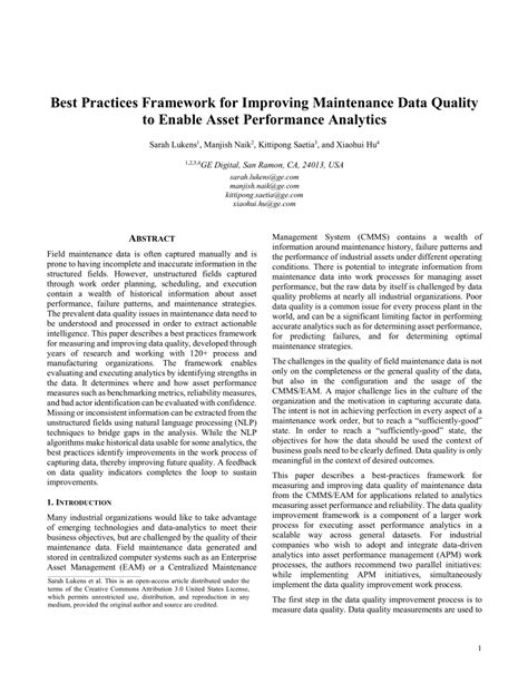 Pdf Best Practices Framework For Improving Maintenance Data Quality