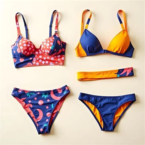 A Row Of Colorful Bikinis With Different Colors And Patterns Premium