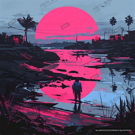 Ai创作图插画落日 日落夕阳插画 黄昏场景插画 看日出插画 插画红日 插画夕阳 手绘追日的少年 黄昏下行走在河边的人 插画城市夕阳 阈限粉红色日落 日出风景插画 风景人物插画 插画日落 环境