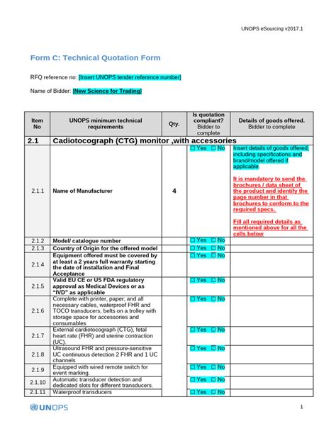 Lot2 Form C Technical Quotation Form Pdf Specification Technical