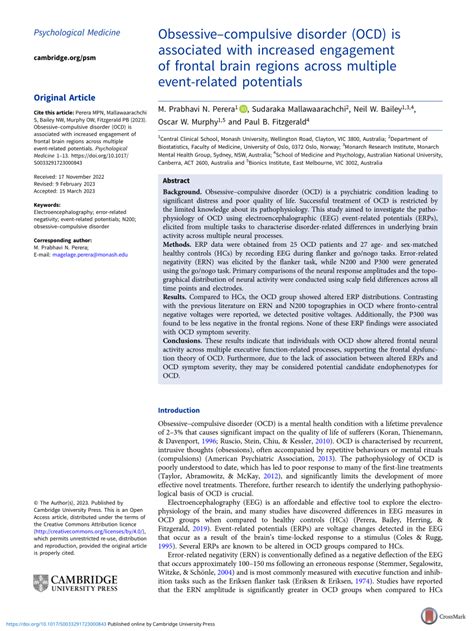 Pdf Obsessive Compulsive Disorder Ocd Is Associated With Increased