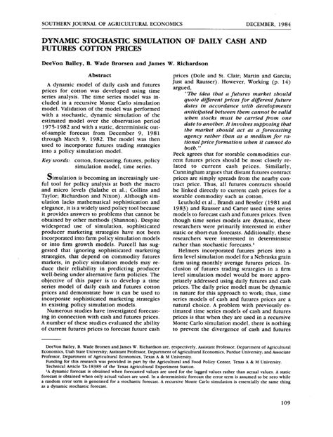 Pdf Dynamic Stochastic Simulation Of Daily Cash And Futures Cotton Prices