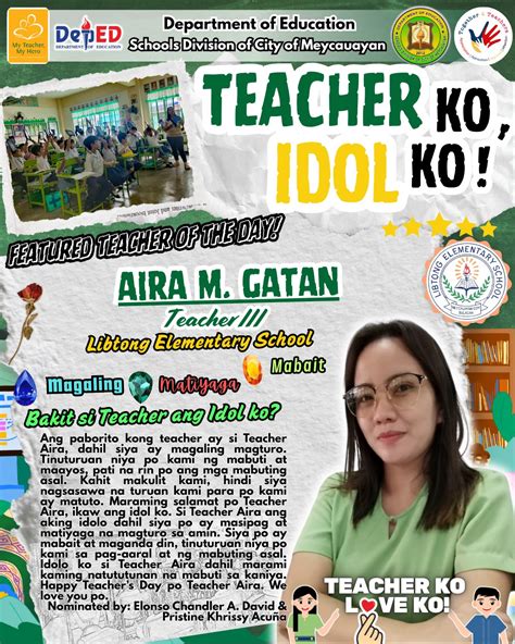 Deped 𝐓𝐞𝐚𝐜𝐡𝐞𝐫 𝐤𝐨 𝐈𝐝𝐨𝐥 𝐤𝐨 🌟 Ang Teacher Feature Of The Day Ay Si 𝐌𝐚