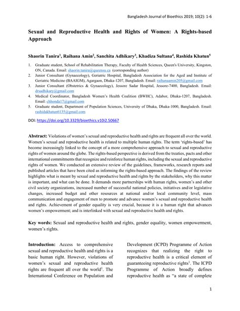 Pdf Sexual And Reproductive Health And Rights Of Women A Rights Based Approach