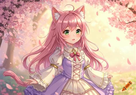 Anime Cat Girl With Dark And Pink Hair Cat Ears And Pink Eyes