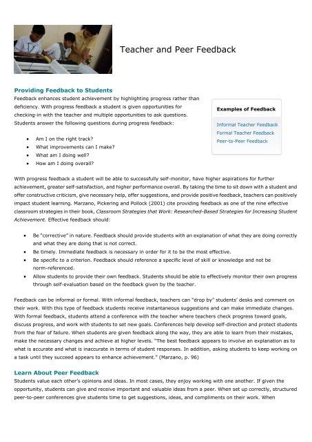 Peer To Peer Feedback Examples