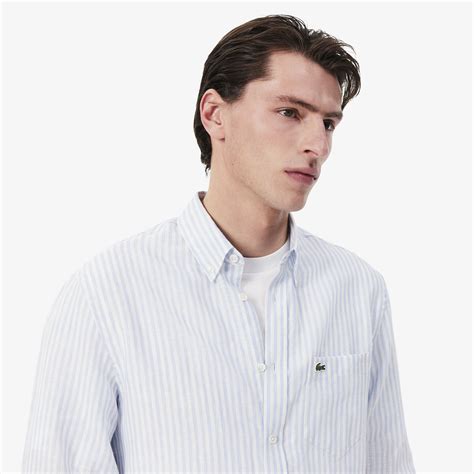 Regular Fit Striped Linen Shirt Blue White Lacoste Eg