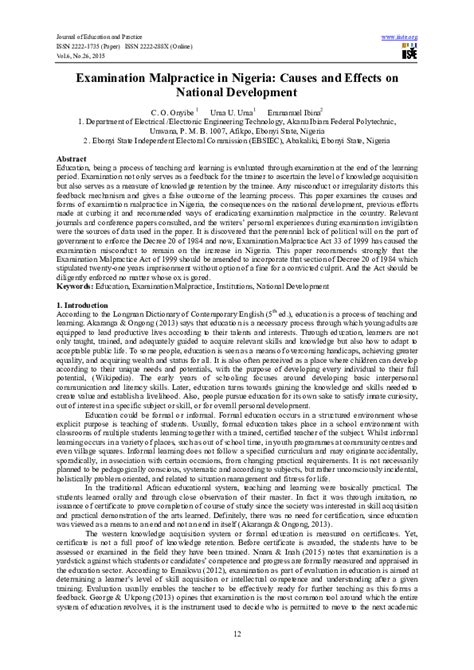 Pdf Examination Malpractice In Nigeria Causes And Effects On