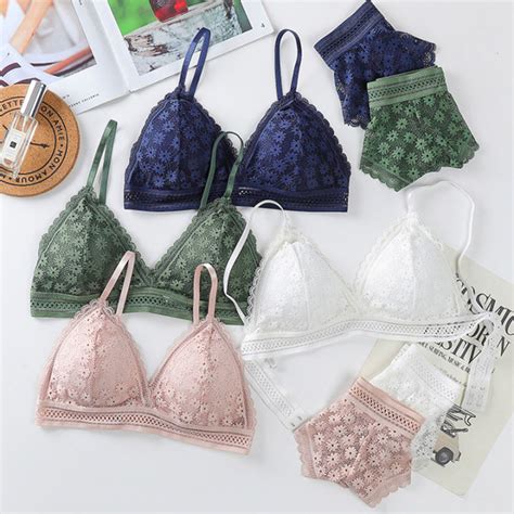 New Women Underwear Set Sexy Lace Two Pieces Padded Bra Panties Suit