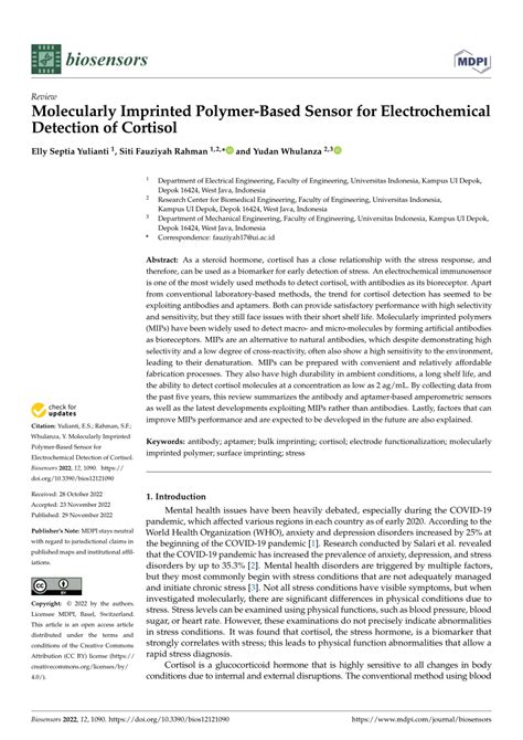 Pdf Molecularly Imprinted Polymer Based Sensor For Electrochemical Detection Of Cortisol