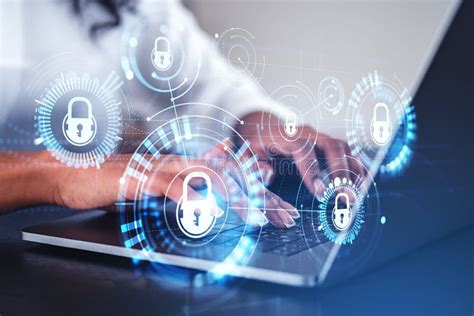 African Businesswoman Cybersecurity Hologram And Lock Circuit Data