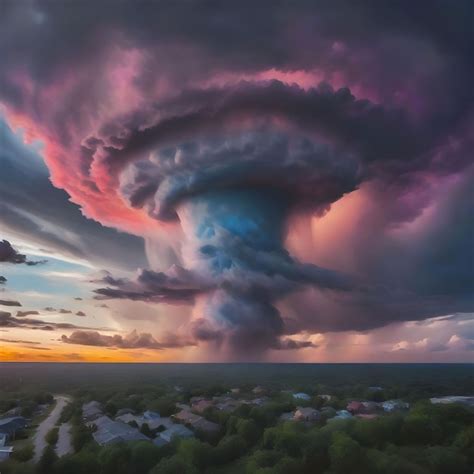 Ia Mesmerizing Scene Of Colored Clouds And Tornadoes Premium Ai