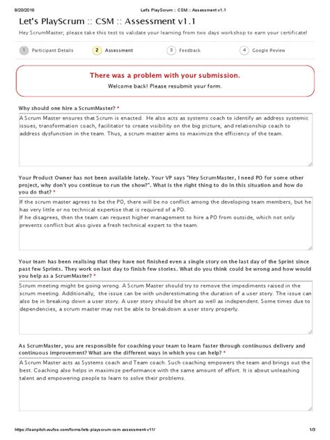 Lets Playscrum Csm Assessment V1 1 Pdf Scrum Software Development Cognition