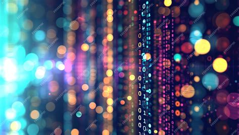 Premium Photo Binary Code Streams With Colorful Bokeh Lights Background