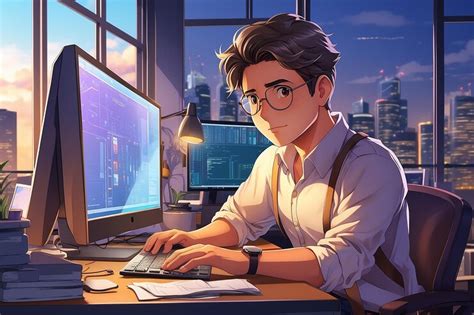 Premium Photo Anime Engineer Working On A Computer In Office